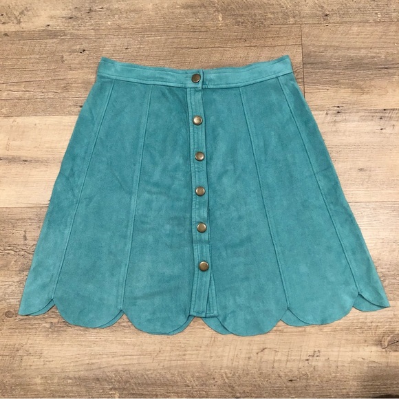 Soprano Skirts Vegan Faux Suede Scalloped Mini Skirt Teal Soprano Poshmark